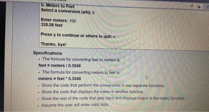 Solved Assignment 4 Project: Feet and Meters Converter | Chegg.com