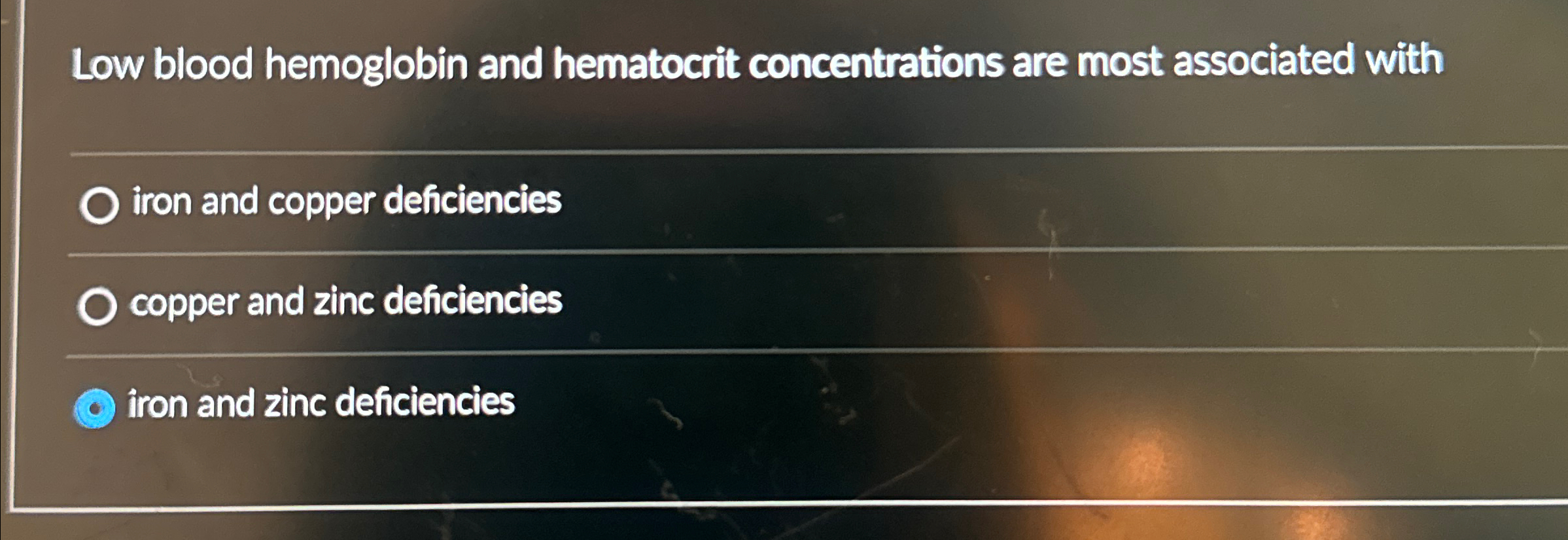 Solved Low blood hemoglobin and hematocrit concentrations | Chegg.com