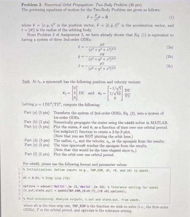 Solved Problem 2 Numerical Orbit Propagation Two Body