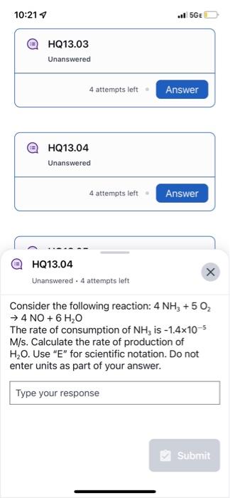 Solved Consider the following reaction: 4NH3+5O2 →4NO+6H2O | Chegg.com