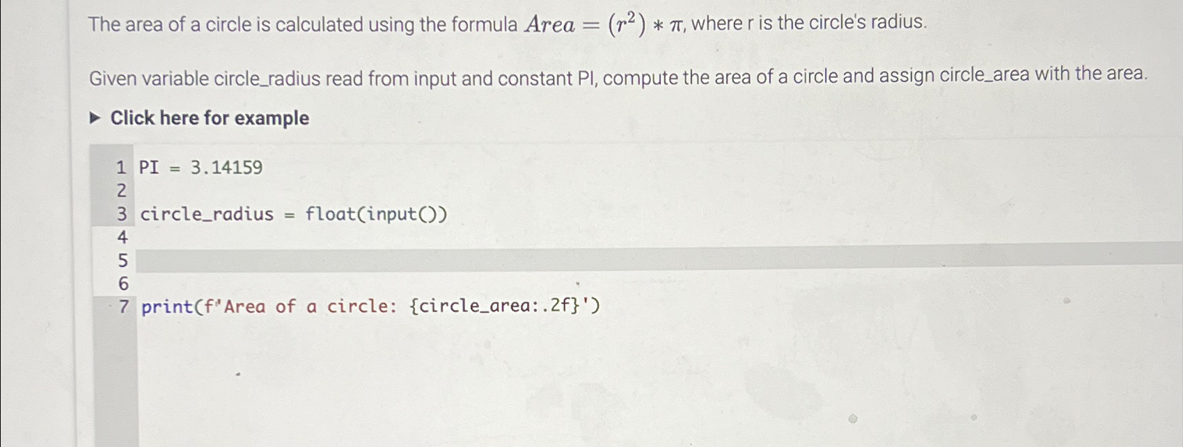 Solved The area of a circle is calculated using the formula | Chegg.com
