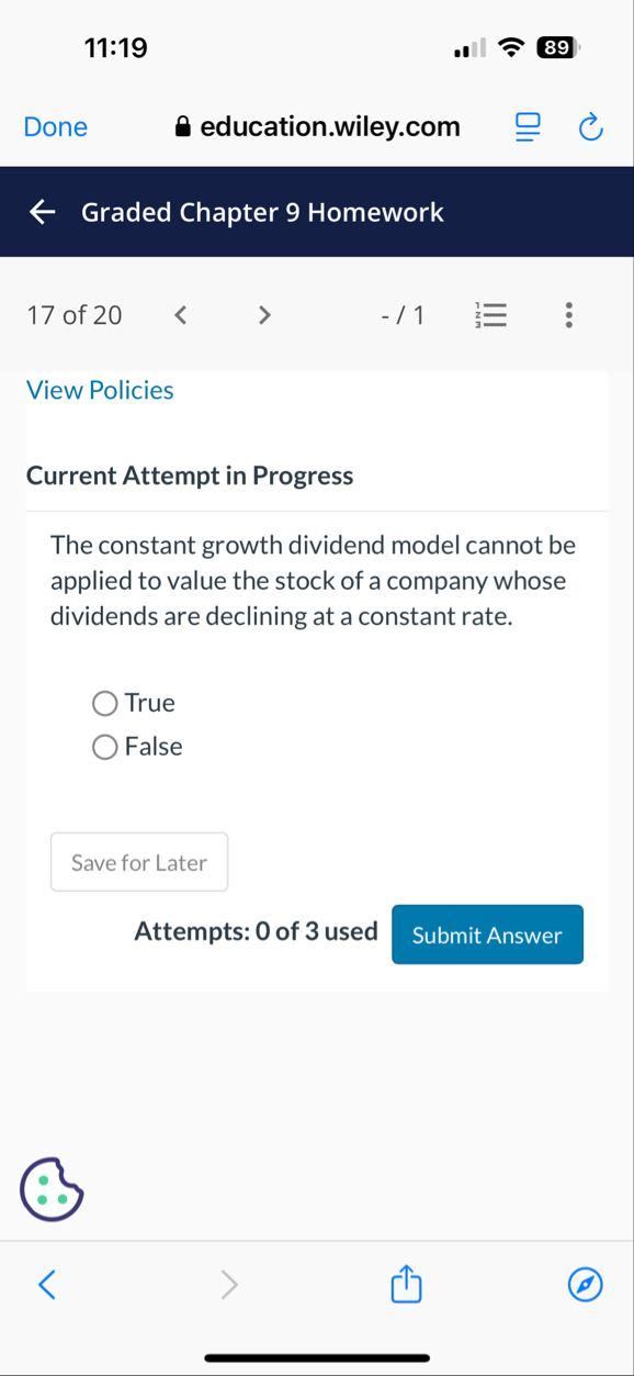 11:1989Doneeducation.wiley.comGraded Chapter 9 | Chegg.com