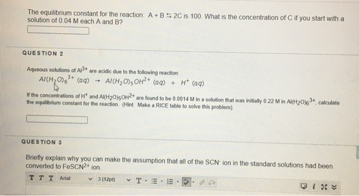 Solved The equilibrium constant for the reaction: A+B $2C is | Chegg.com