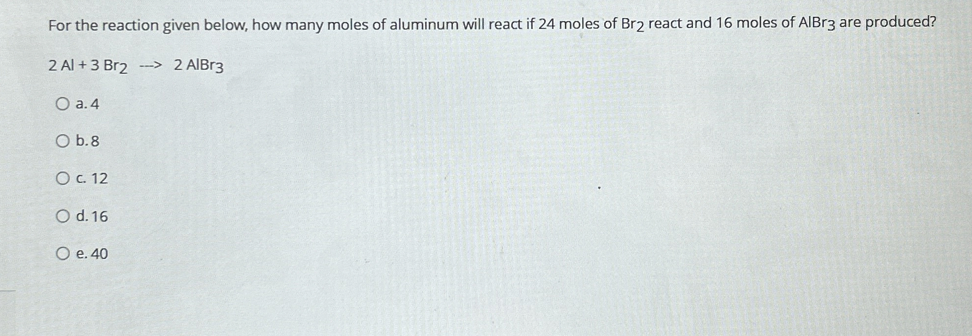 Solved For the reaction given below, how many moles of | Chegg.com