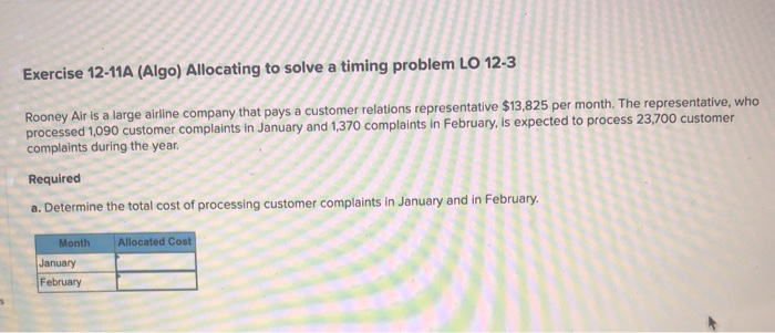 Solved Exercise 12-11A (Algo) Allocating to solve a timing | Chegg.com