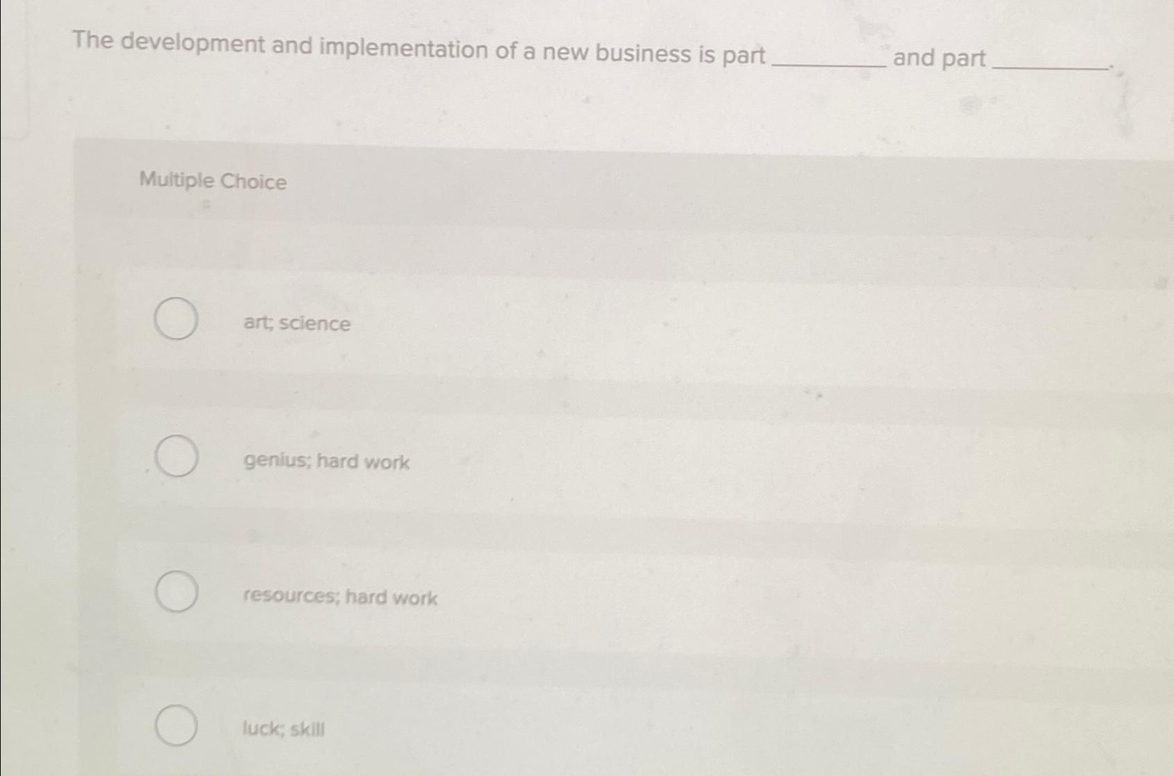 Solved The development and implementation of a new business | Chegg.com