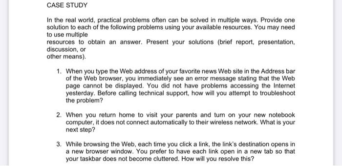 Solved CASE STUDY In the real world, practical problems | Chegg.com