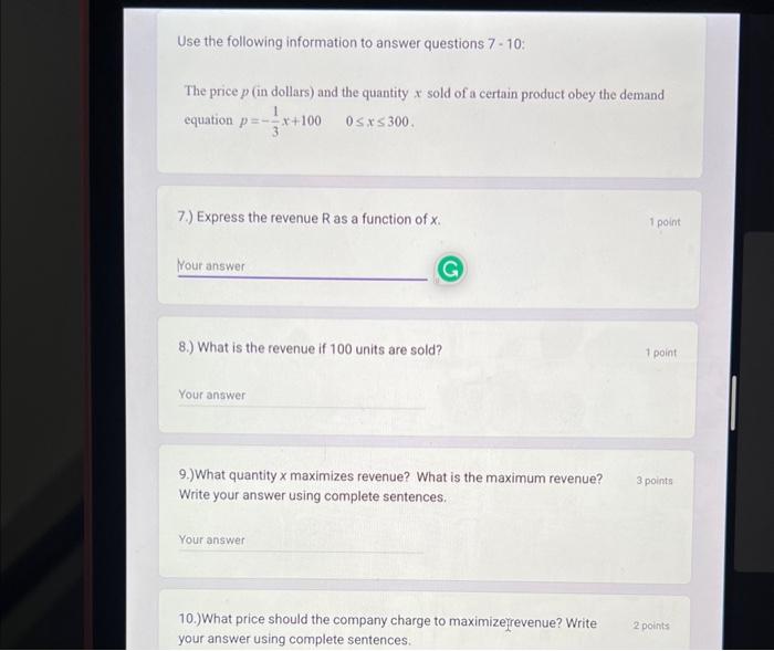 Solved Use the following information to answer questions | Chegg.com