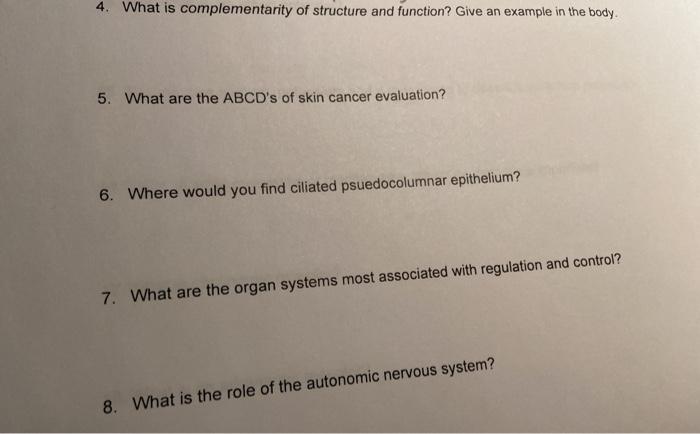 Solved 4. What is complementarity of structure and function? | Chegg.com