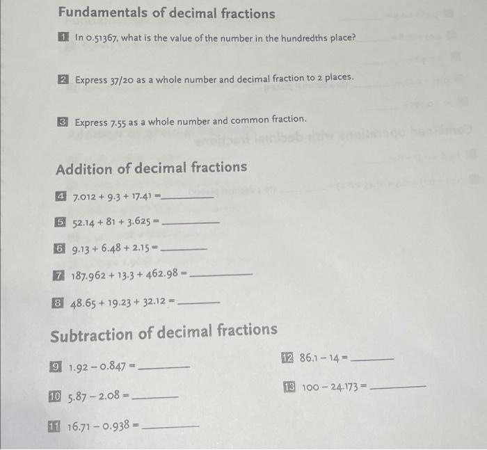 Solved Fundamentals of decimal fractions 1. In 0.51367 , | Chegg.com