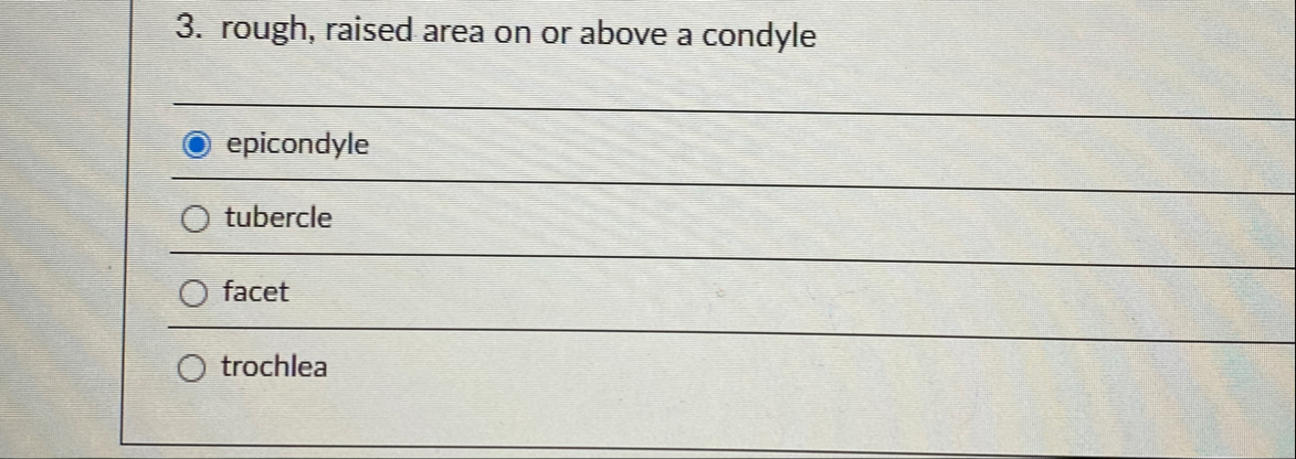 Solved rough, raised area on or above a condyleq,epicondyle | Chegg.com