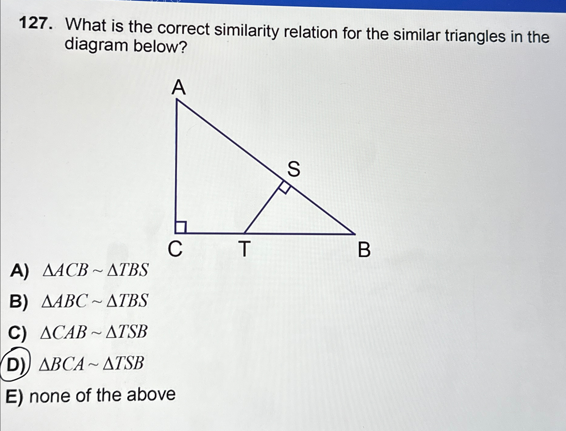 Solved What is the correct similarity relation for the | Chegg.com