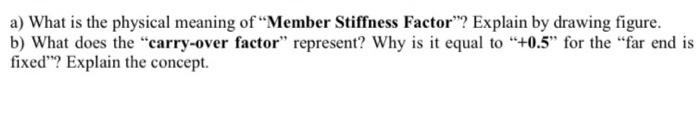 Solved a) What is the physical meaning of “Member Stiffness | Chegg.com