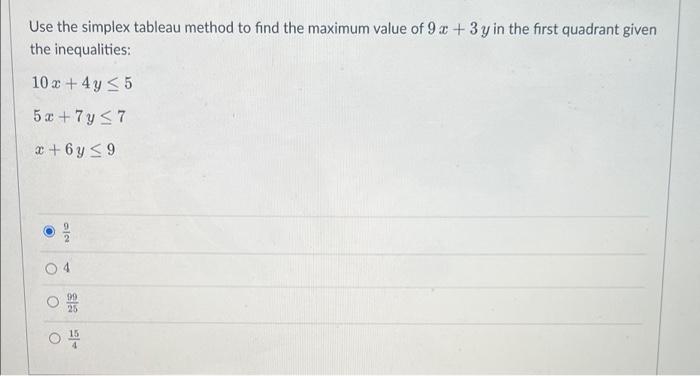 Use the simplex tableau method to find the maximum | Chegg.com