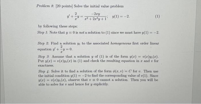 Solved Problem 8: [20 points] Solve the initial value | Chegg.com