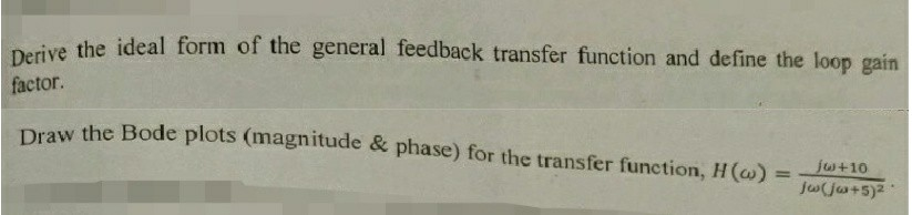 Solved the ideal form of the general feedback transfer | Chegg.com