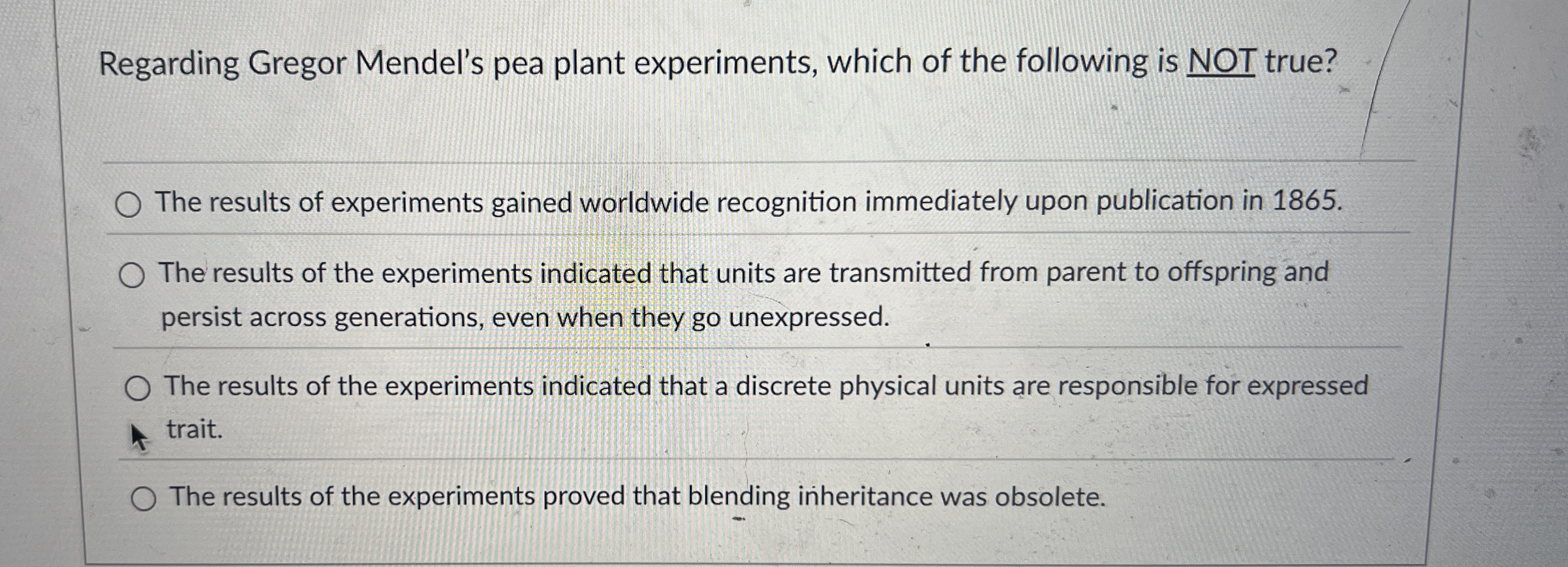 Solved Regarding Gregor Mendel's pea plant experiments, | Chegg.com