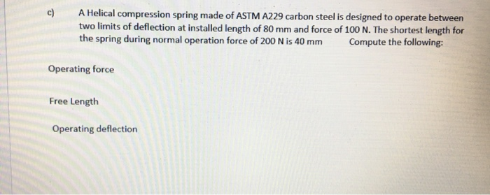 Solved A Helical compression spring made of ASTM A229 carbon | Chegg.com