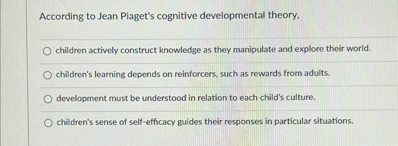 Solved According to Jean Piaget's cognitive developmental | Chegg.com