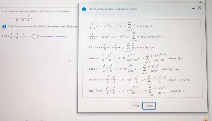 Solved Х Table of frequently used Taylor series Use the | Chegg.com