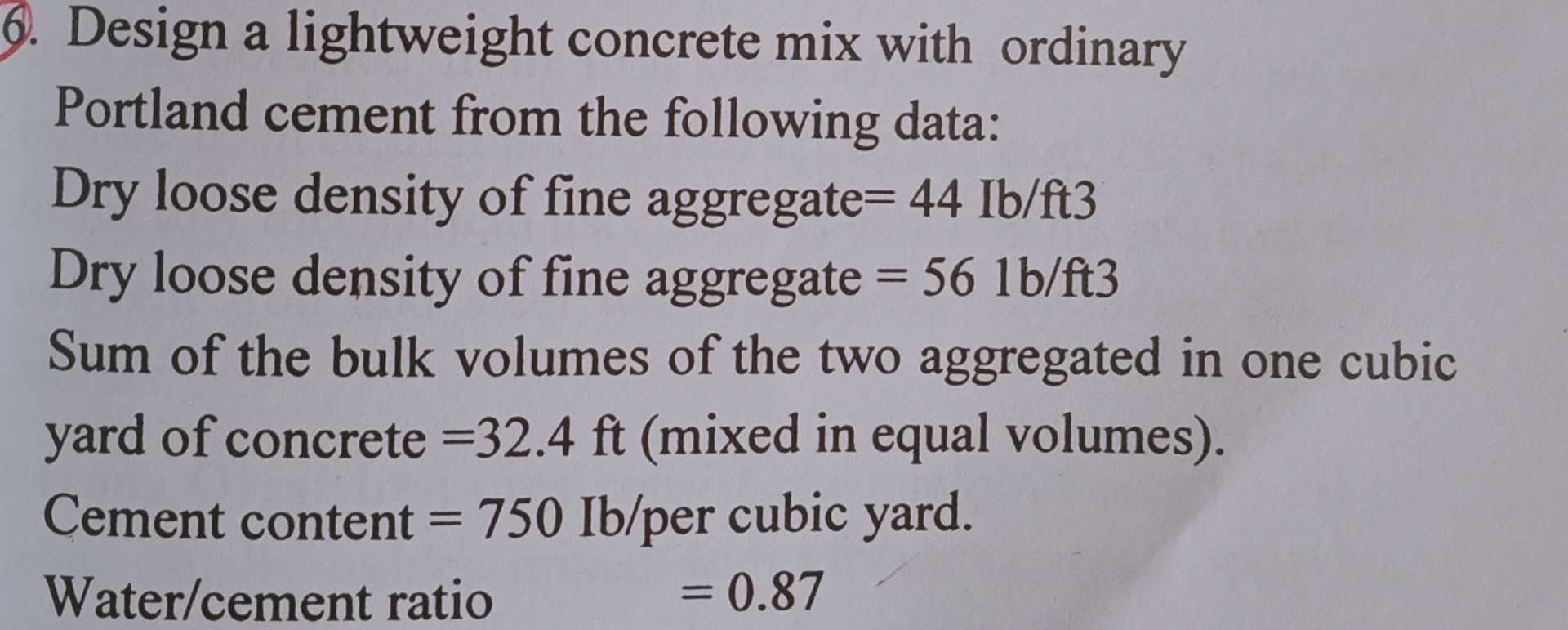 Solved Design a lightweight concrete mix with | Chegg.com
