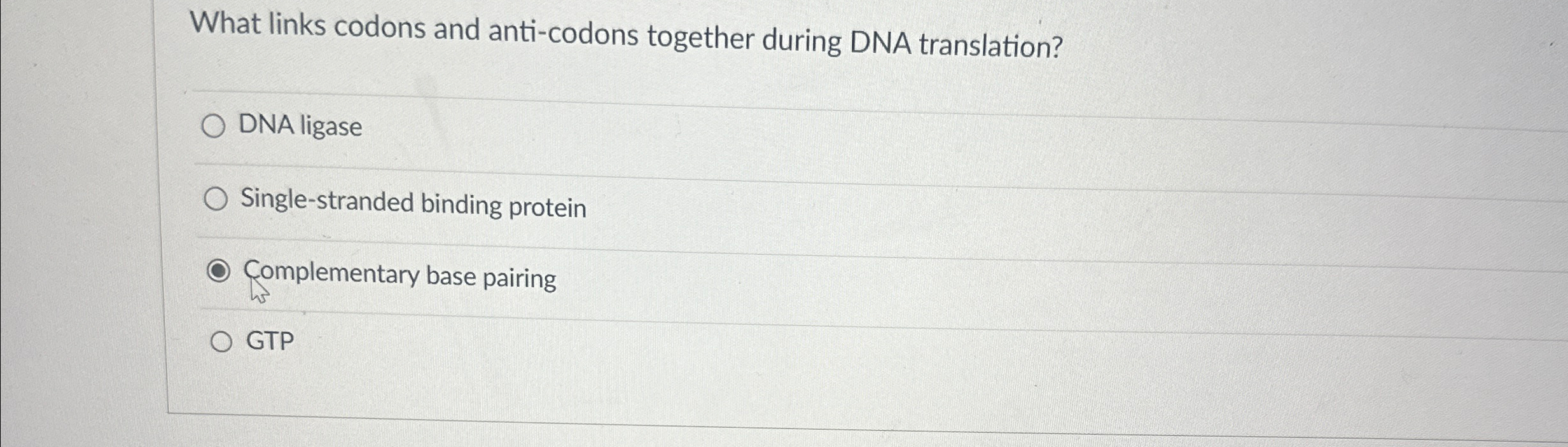 Solved What links codons and anti-codons together during DNA | Chegg.com
