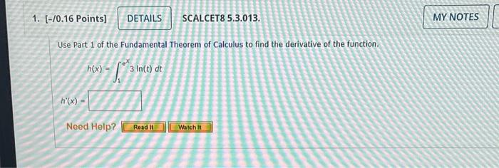Solved .16 Points] SCALCET8 5.3.013. Ise Part 1 of the | Chegg.com
