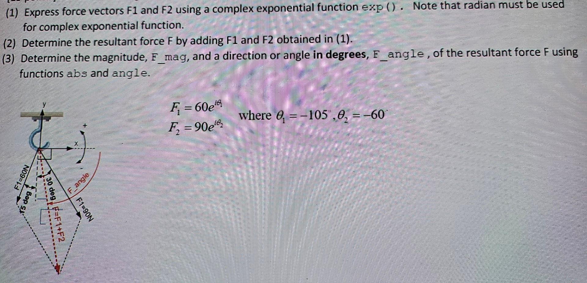 Solved (1) Express force vectors F1 and F2 using a complex | Chegg.com