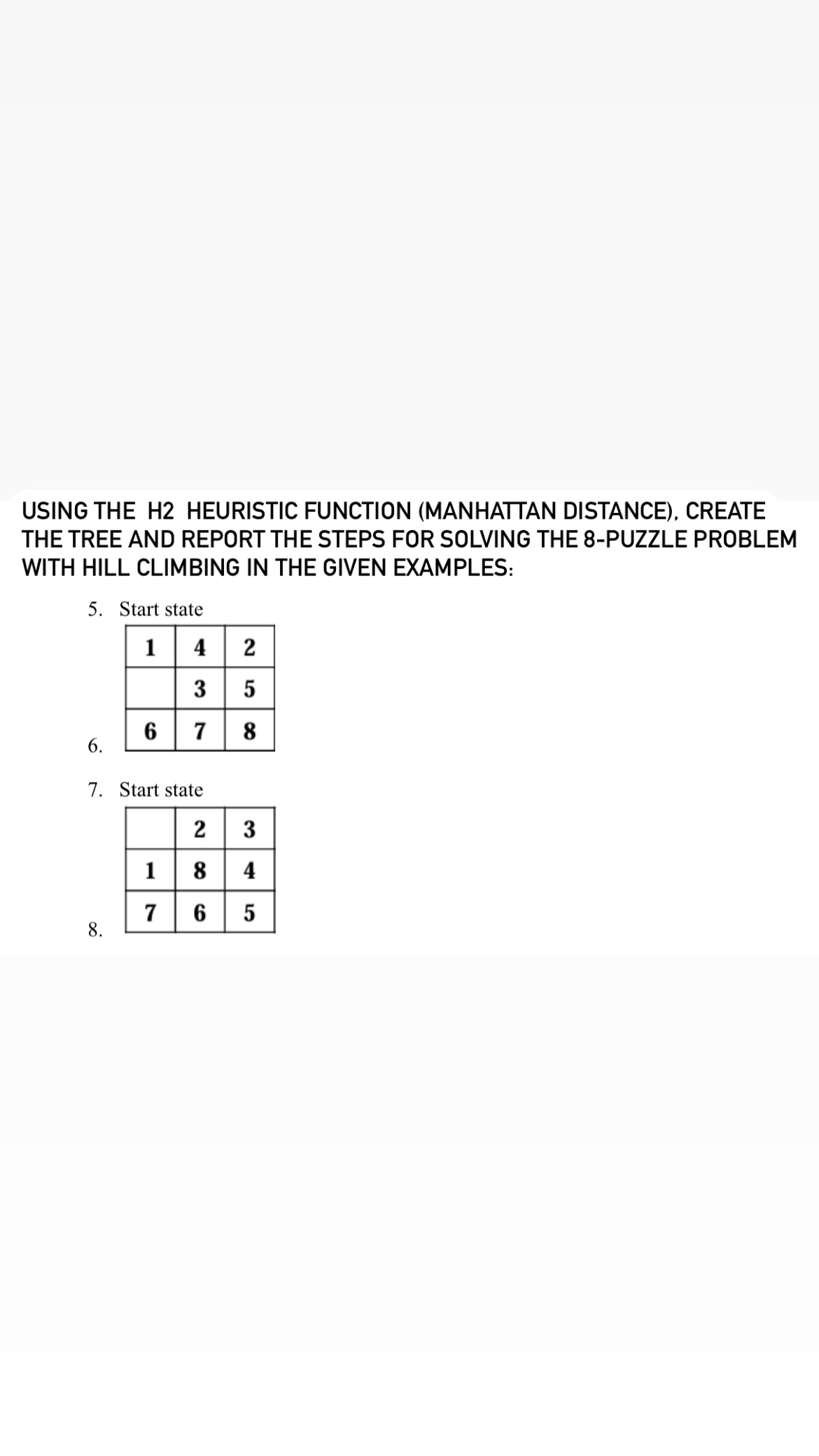 Solved USING THE H2 ﻿HEURISTIC FUNCTION (MANHATTAN | Chegg.com