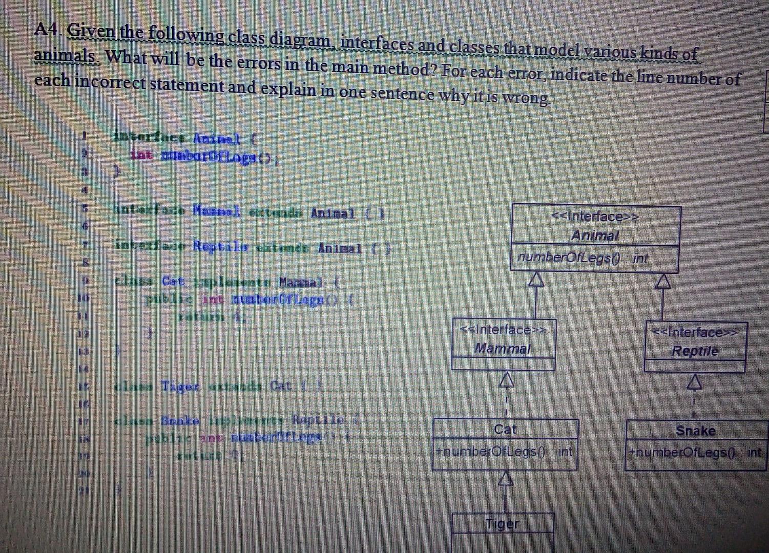 Solved A4. Given the following class diagram, interfaces and | Chegg.com