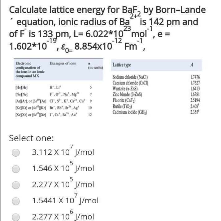Solved Calculate lattice energy for Baf, by Born-Lande | Chegg.com