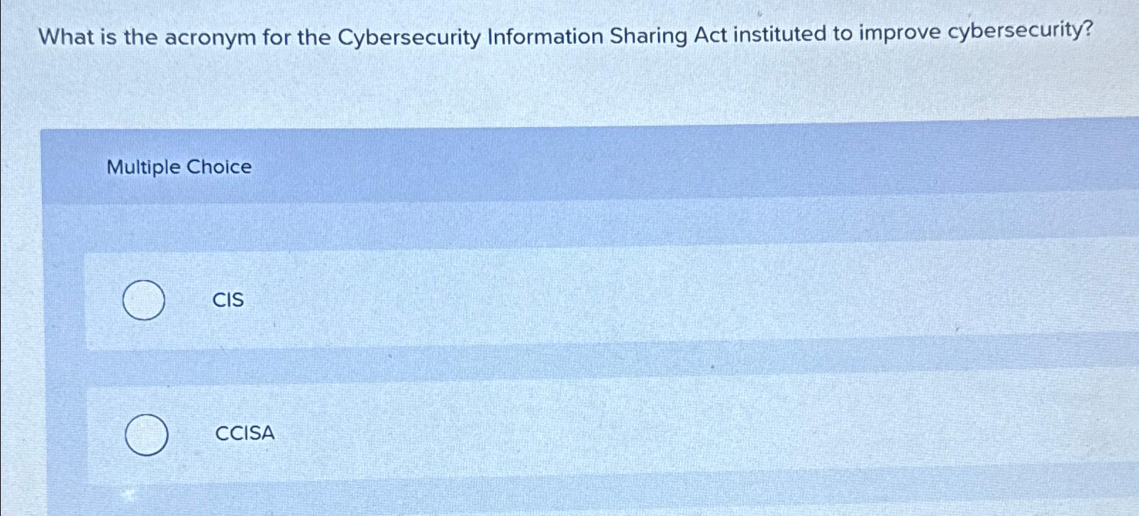 Solved What is the acronym for the Cybersecurity Information | Chegg.com