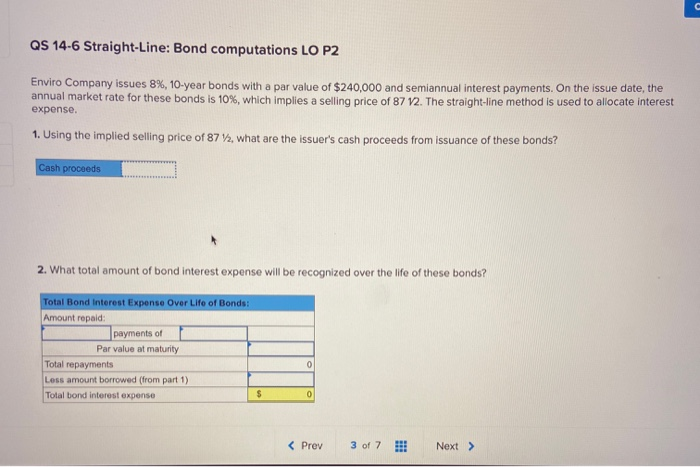 Solved QS 14-6 Straight-Line: Bond computations LO P2 Enviro | Chegg.com