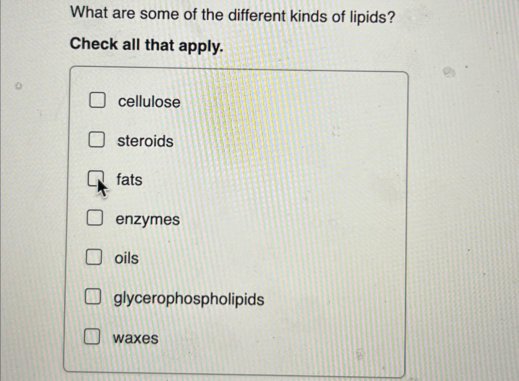 Solved What are some of the different kinds of lipids?Check | Chegg.com