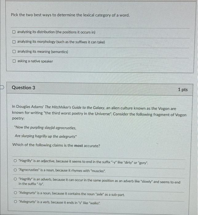 Pick the two best ways to determine the lexical | Chegg.com