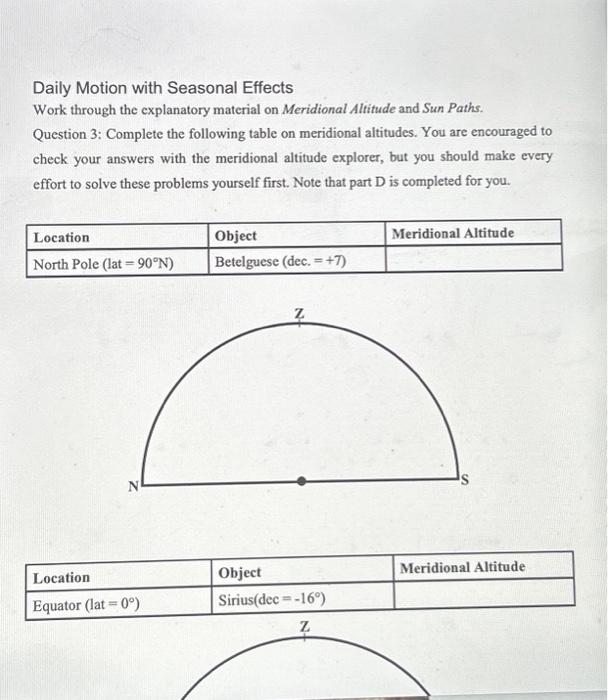 Solved Daily Motion with Seasonal Effects Work through the | Chegg.com