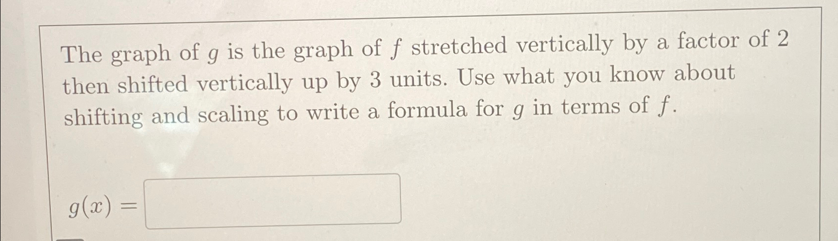 Solved The graph of g ﻿is the graph of f ﻿stretched | Chegg.com