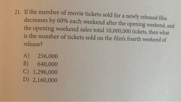 Solved 21. If the number of movie tickets sold for a newly | Chegg.com