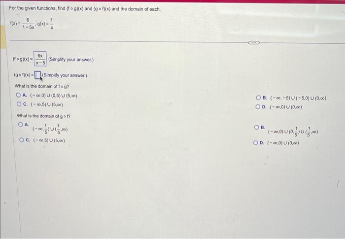 Solved For the given functions, find (f∘g)(x) and (g∘f)(x) | Chegg.com