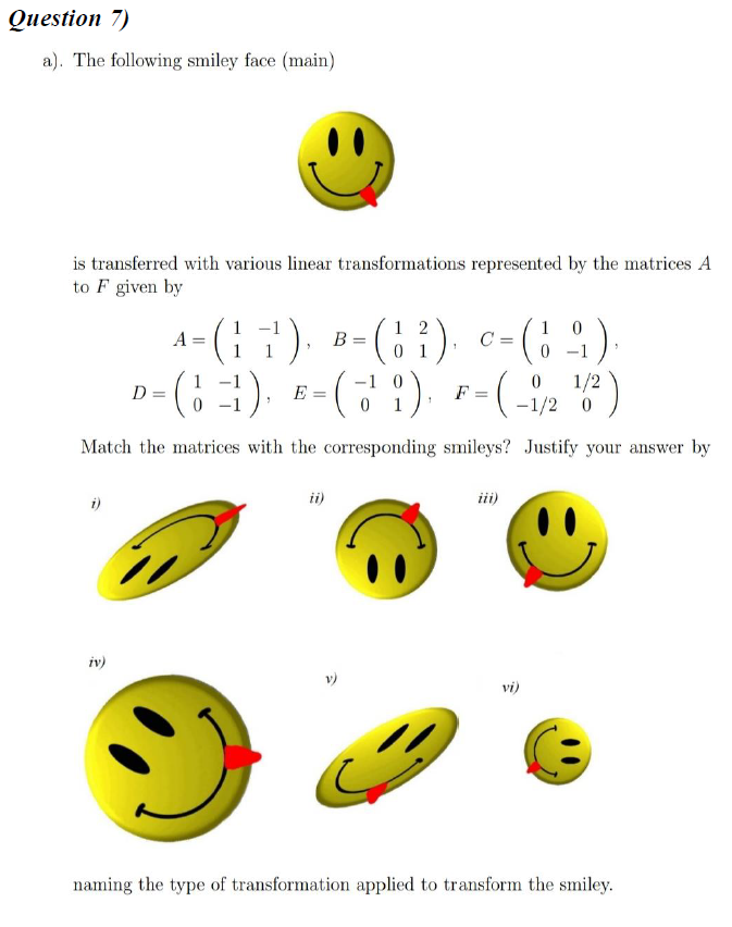 Solved a). The following smiley face (main) is transferred | Chegg.com