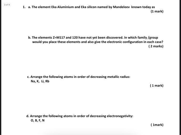 Solved 3 of 9 1. a. The element Eka Aluminium and Eka | Chegg.com