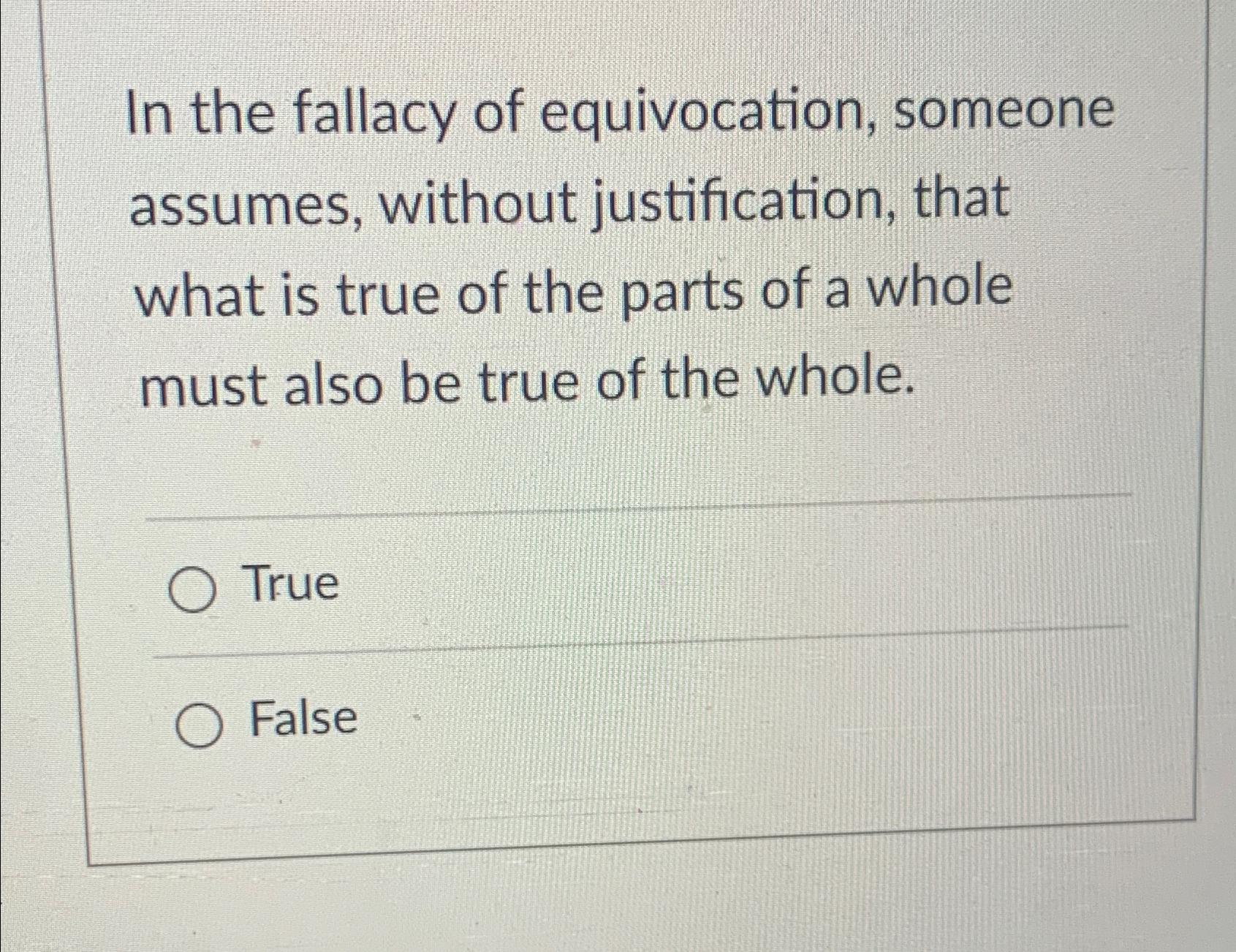 Solved In the fallacy of equivocation, someone assumes, | Chegg.com