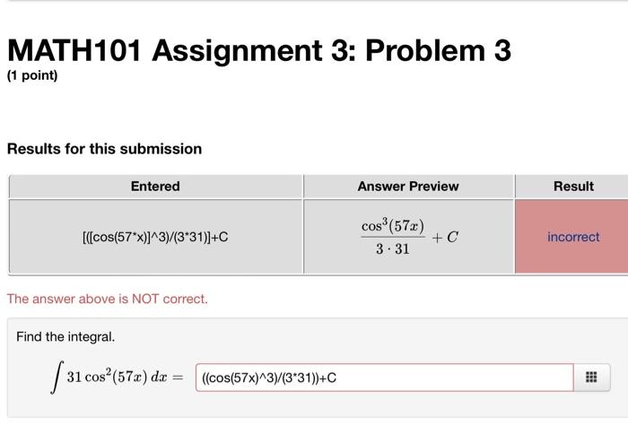 Solved MATH101 Assignment 3: Problem 3 Results for this | Chegg.com