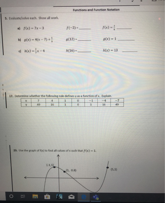 Solved Functions and Function Notation 5. Evaluate/solve | Chegg.com