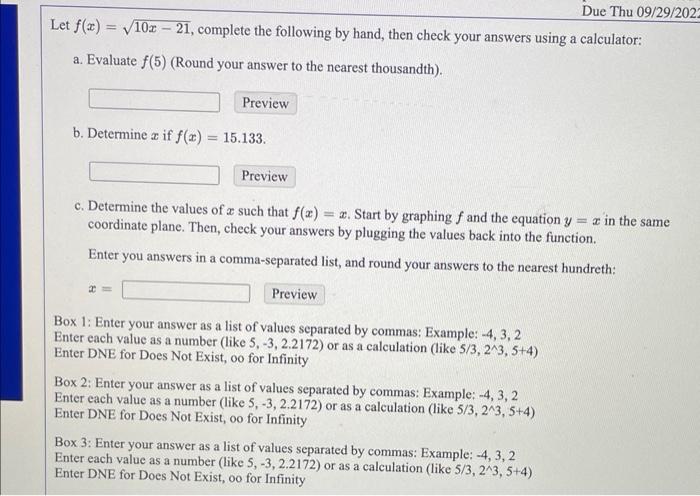 Solved Due Thu 09/29/20 Let f(x)=10x−21, complete the | Chegg.com