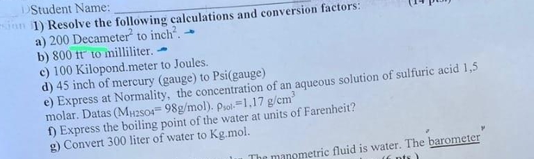 Solved q, 1) ﻿Resolve the following calculations and | Chegg.com