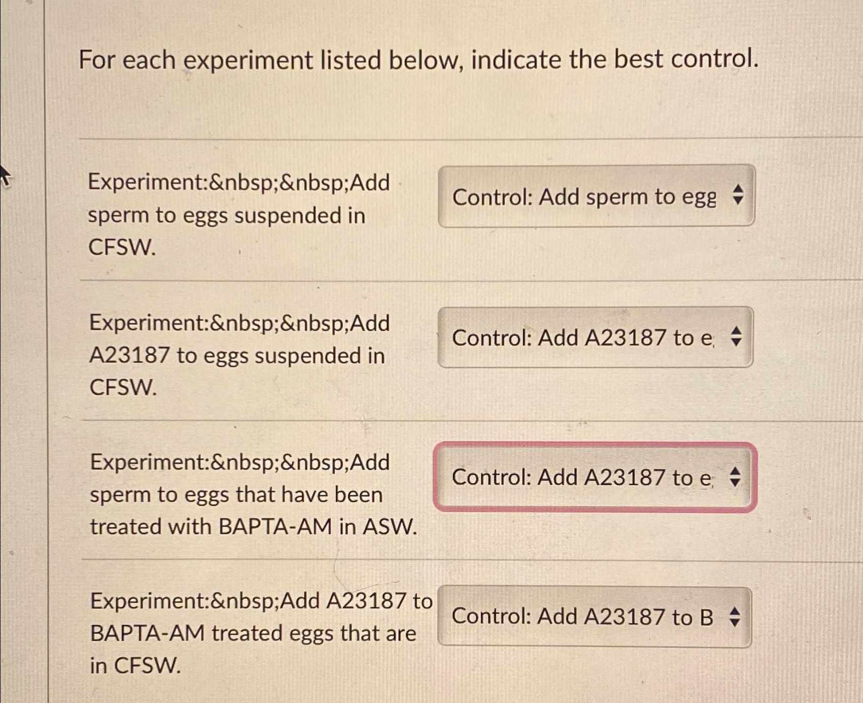 Solved For each experiment listed below, indicate the best | Chegg.com