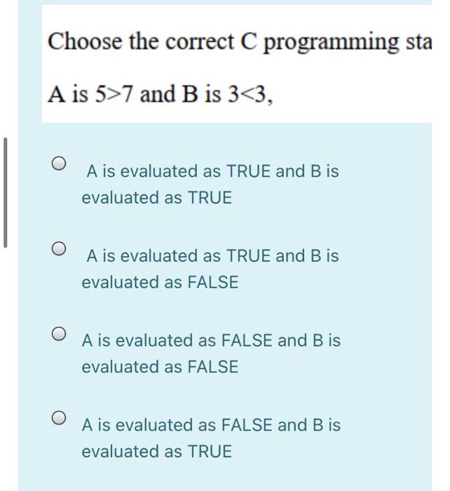 Solved Choose the correct C programming statement from | Chegg.com