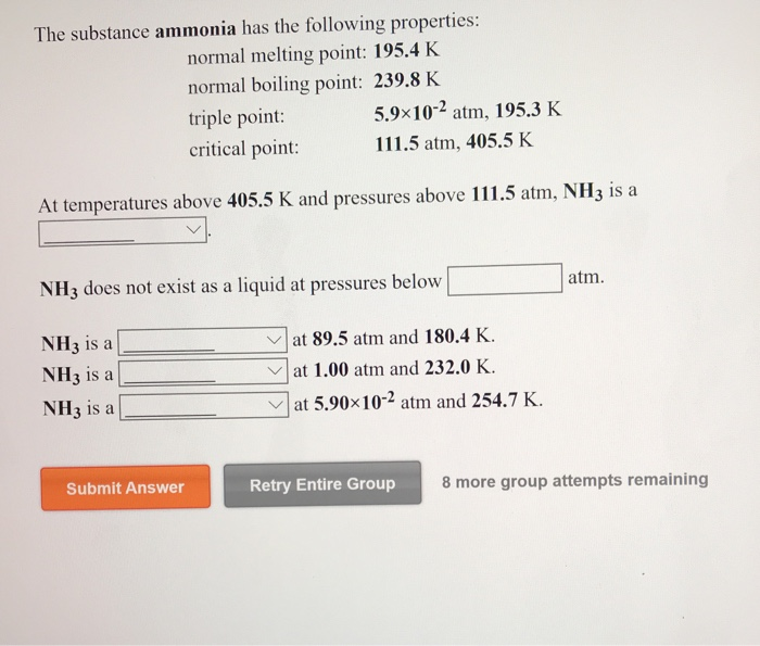 Solved The substance ammonia has the following properties: | Chegg.com