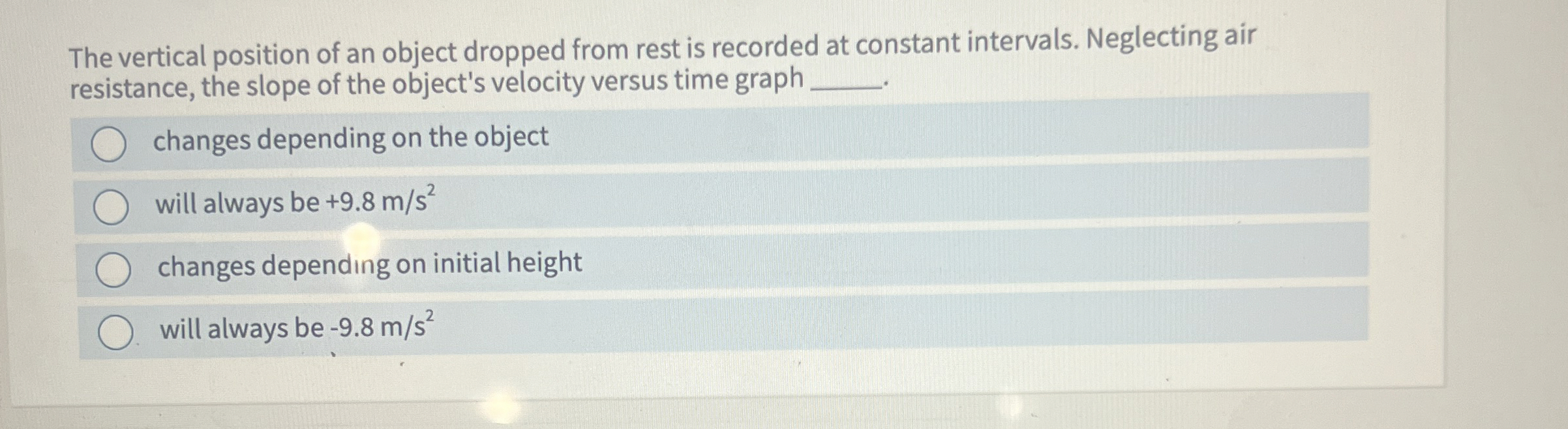 Solved The vertical position of an object dropped from rest | Chegg.com